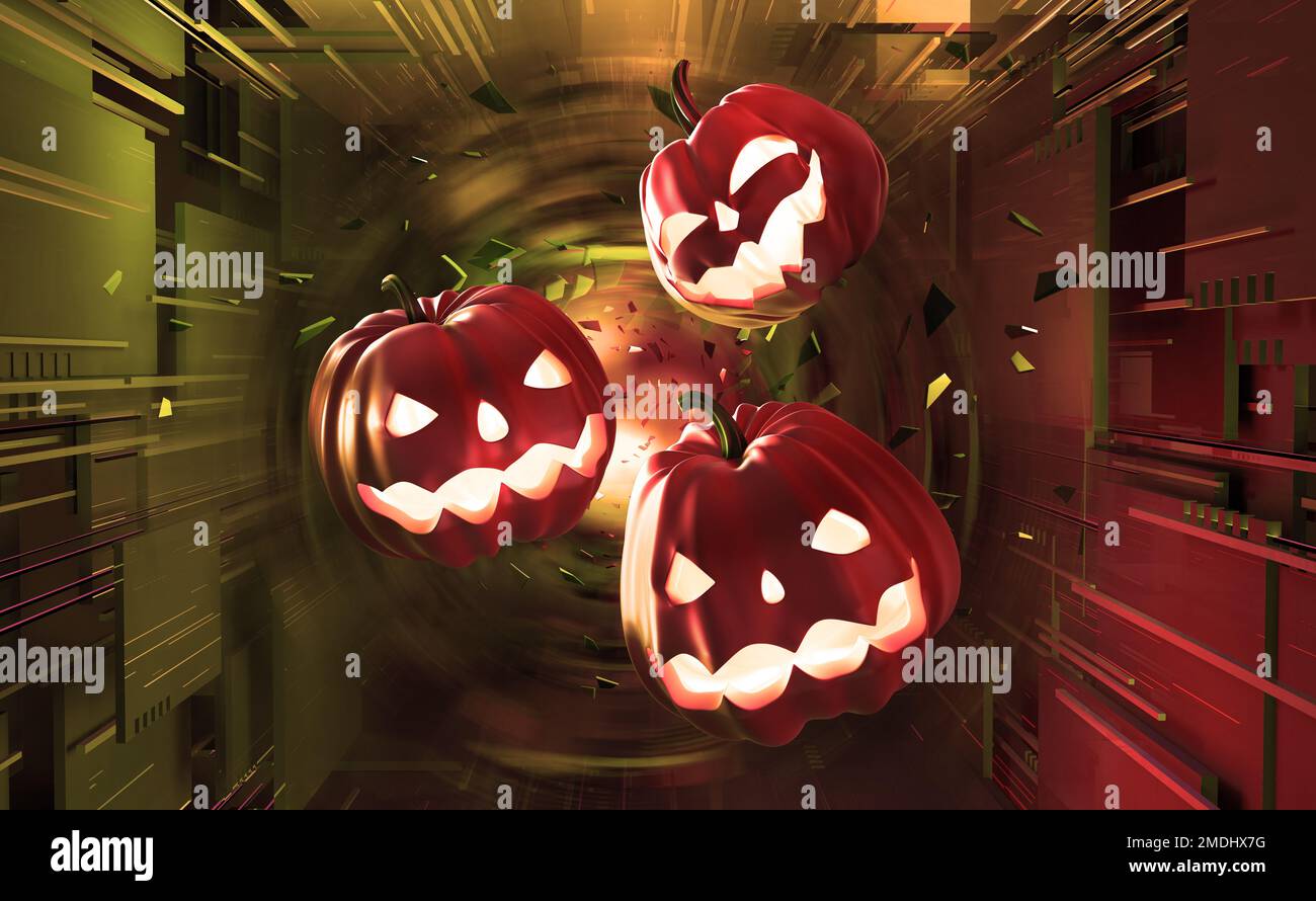 Halloween. Jack Pumpkinhead, all saints night. Party in cyberpunk style ...