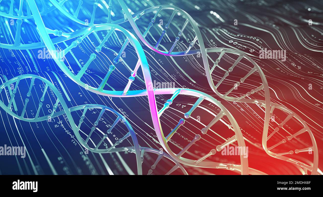 DNA helix. Hi Tech technology, genetic engineering. Work on artificial intelligence. 3D ...