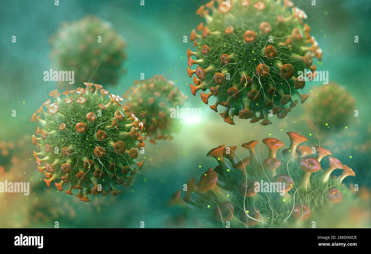 Virus inside cell. Replication and mutation of viruses. Macro 3D ...