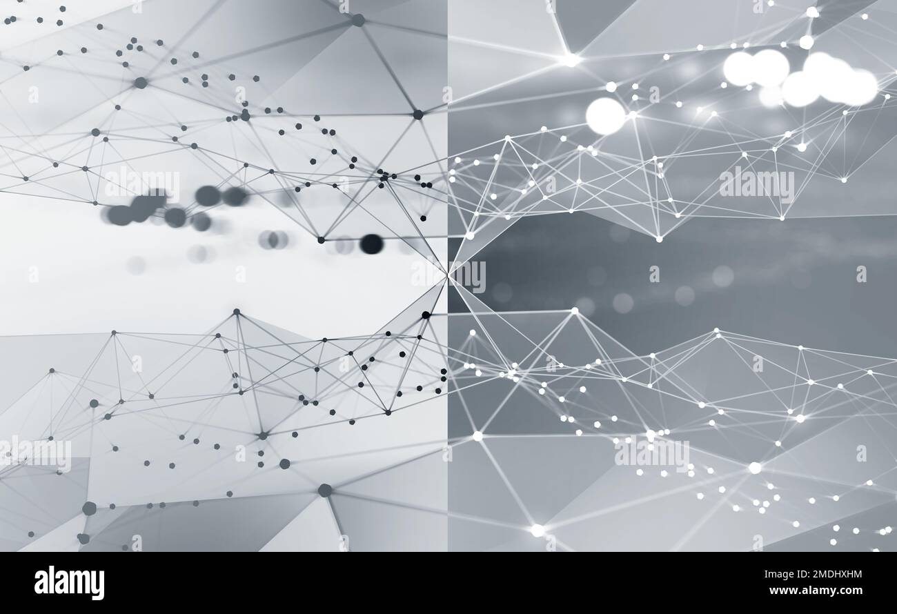 Black-white interior poster. Polygonal network and high tech 3D ...