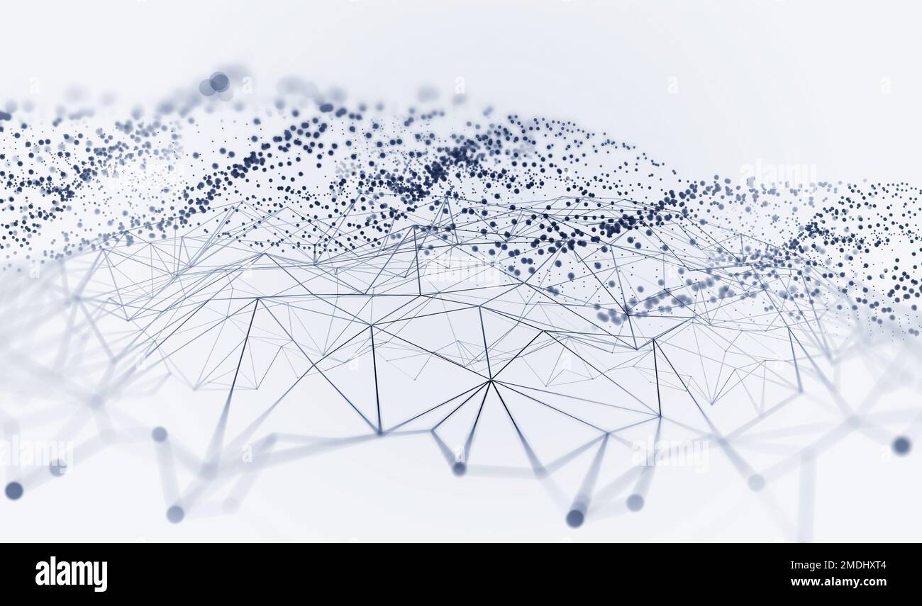 Neural network 3D illustration. Abstract Big data concept. Global database and artificial ...