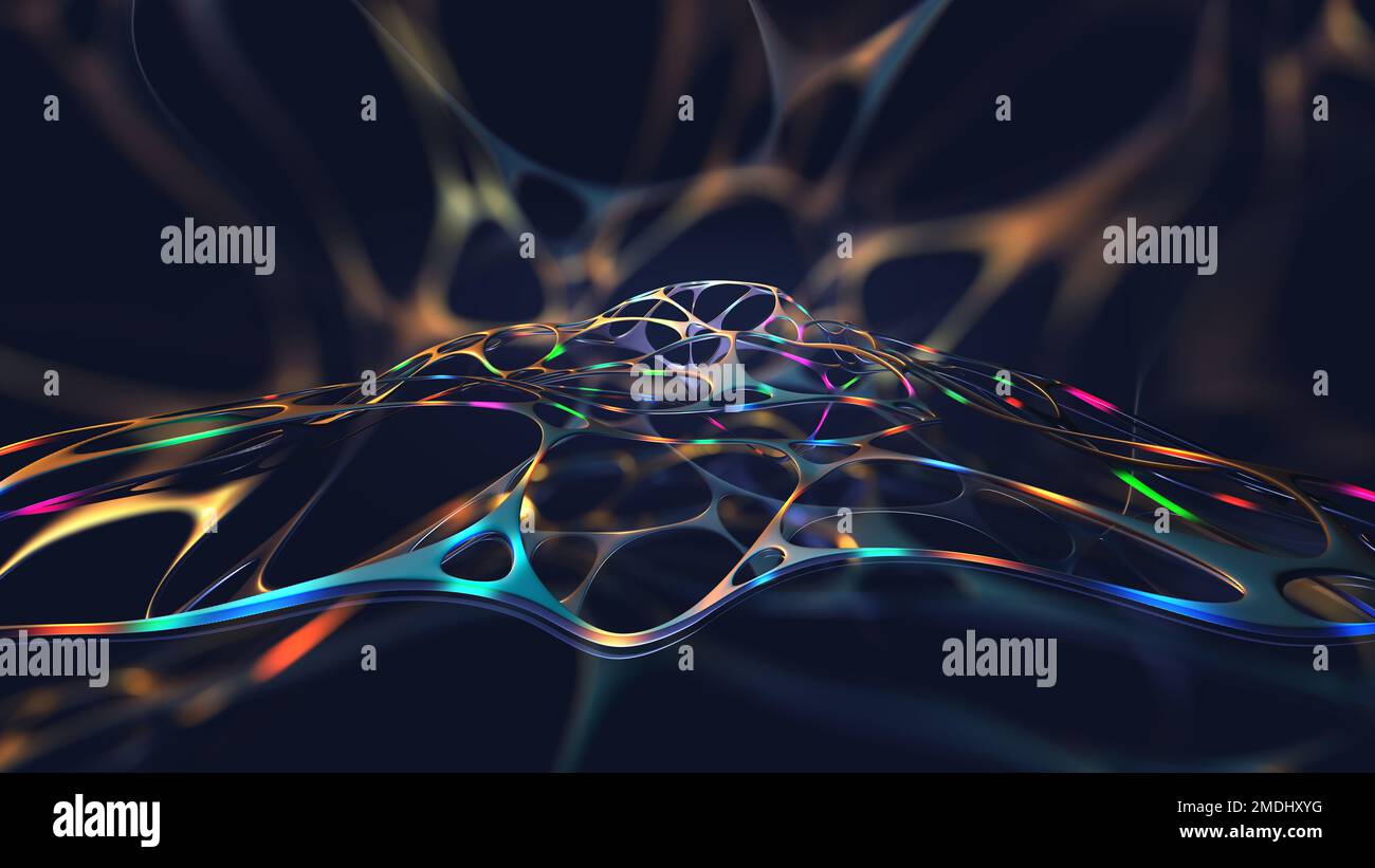 Big Data concept. Data stream 3D illustration. Information Waves and the Global Database. Neural ...