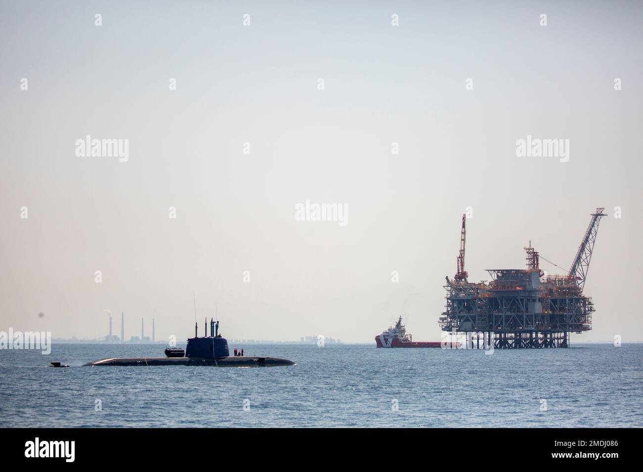 An oil platform in Israel's offshore Leviathan gas field is seen from ...