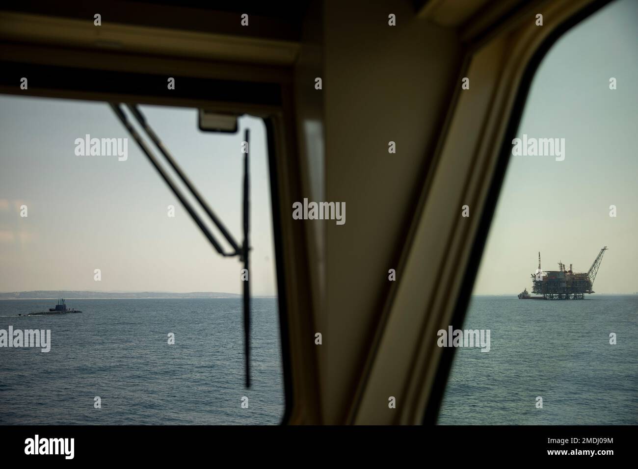 An oil platform in Israel's offshore Leviathan gas field is seen from ...