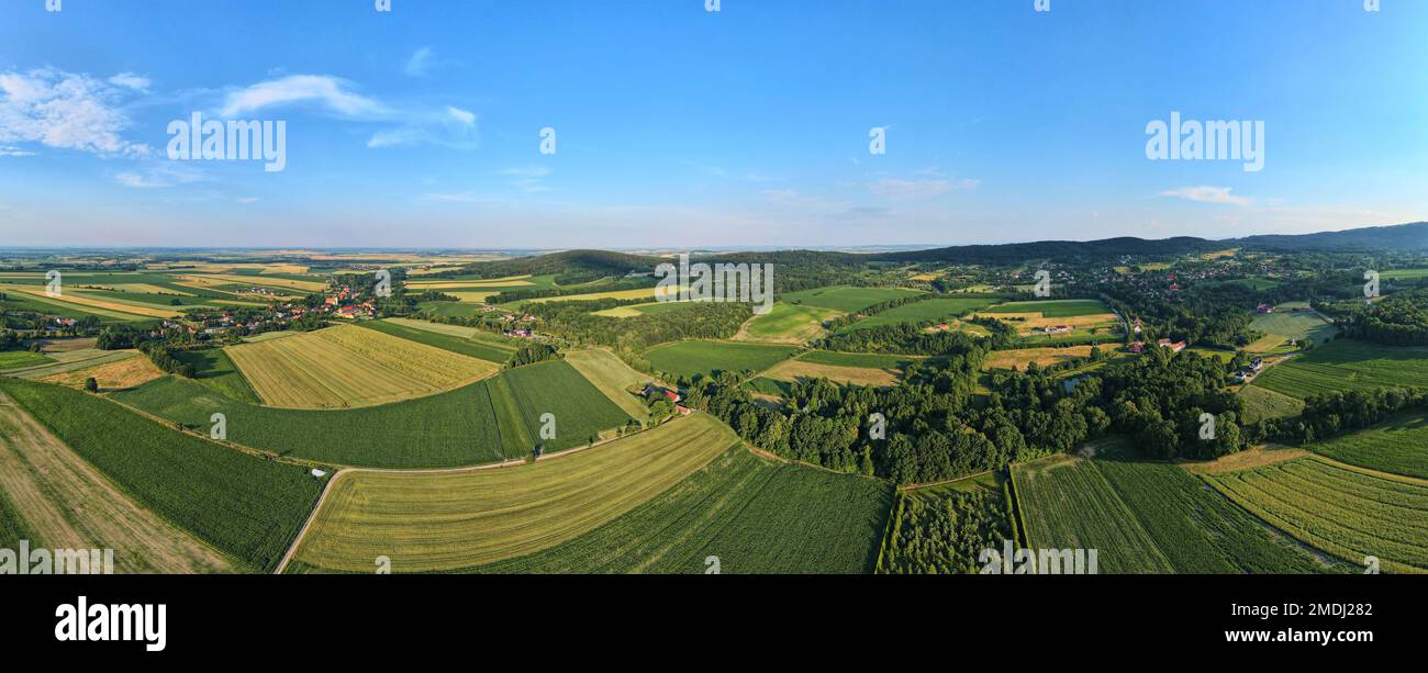 Overhead view of beautiful suburb landscape, Aerial view of countryside ...