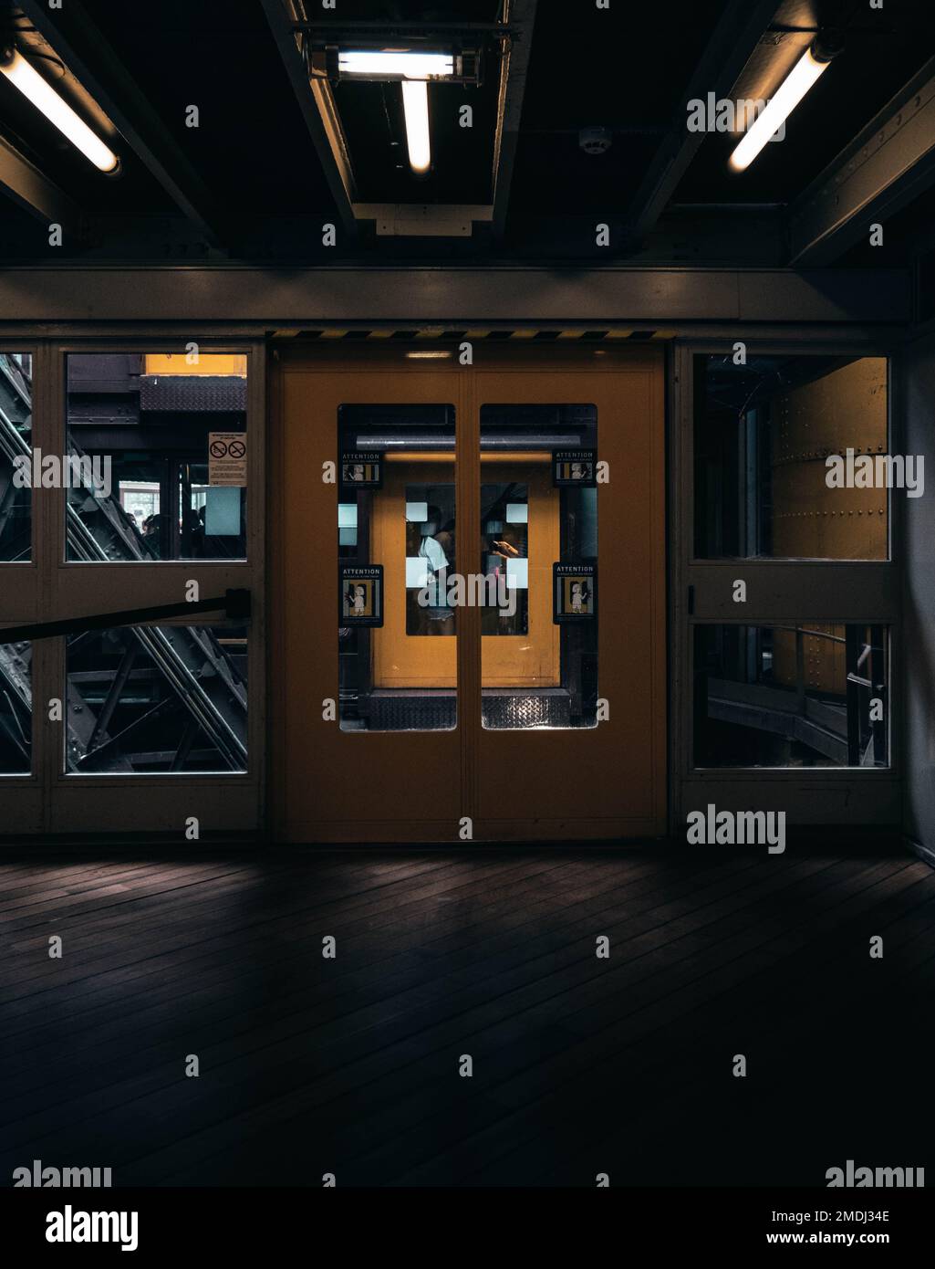 One of the elevators in the eiffel tower, Paris, France, waiting line ...