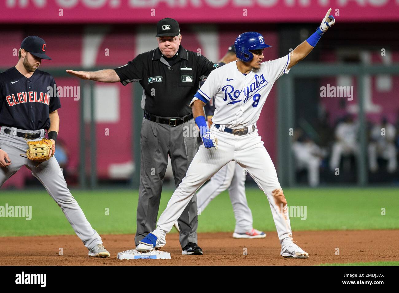 The Kansas City Royals' Nicky Lopez celebrates his double, beating the ...
