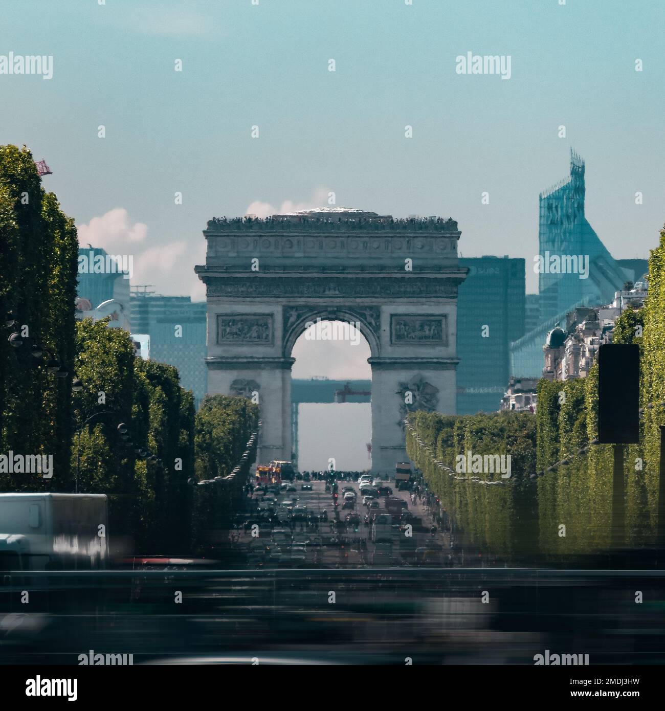 Arch Triumph in Paris, France, seen from the distance in place de la ...