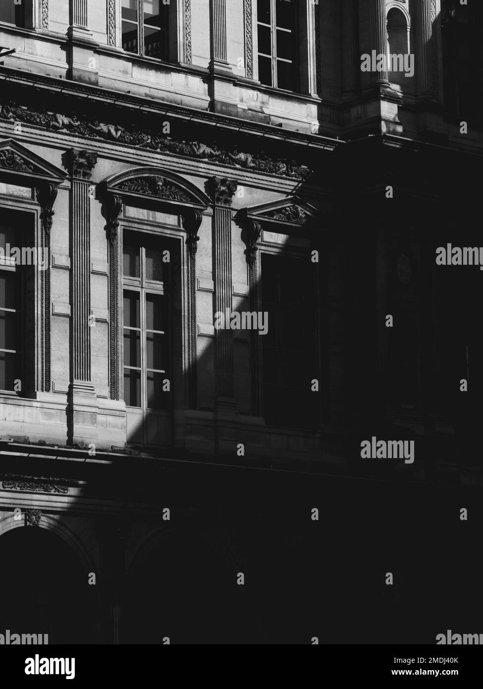 Louvre Museum in Paris, France in Black and White texture Stock Photo ...