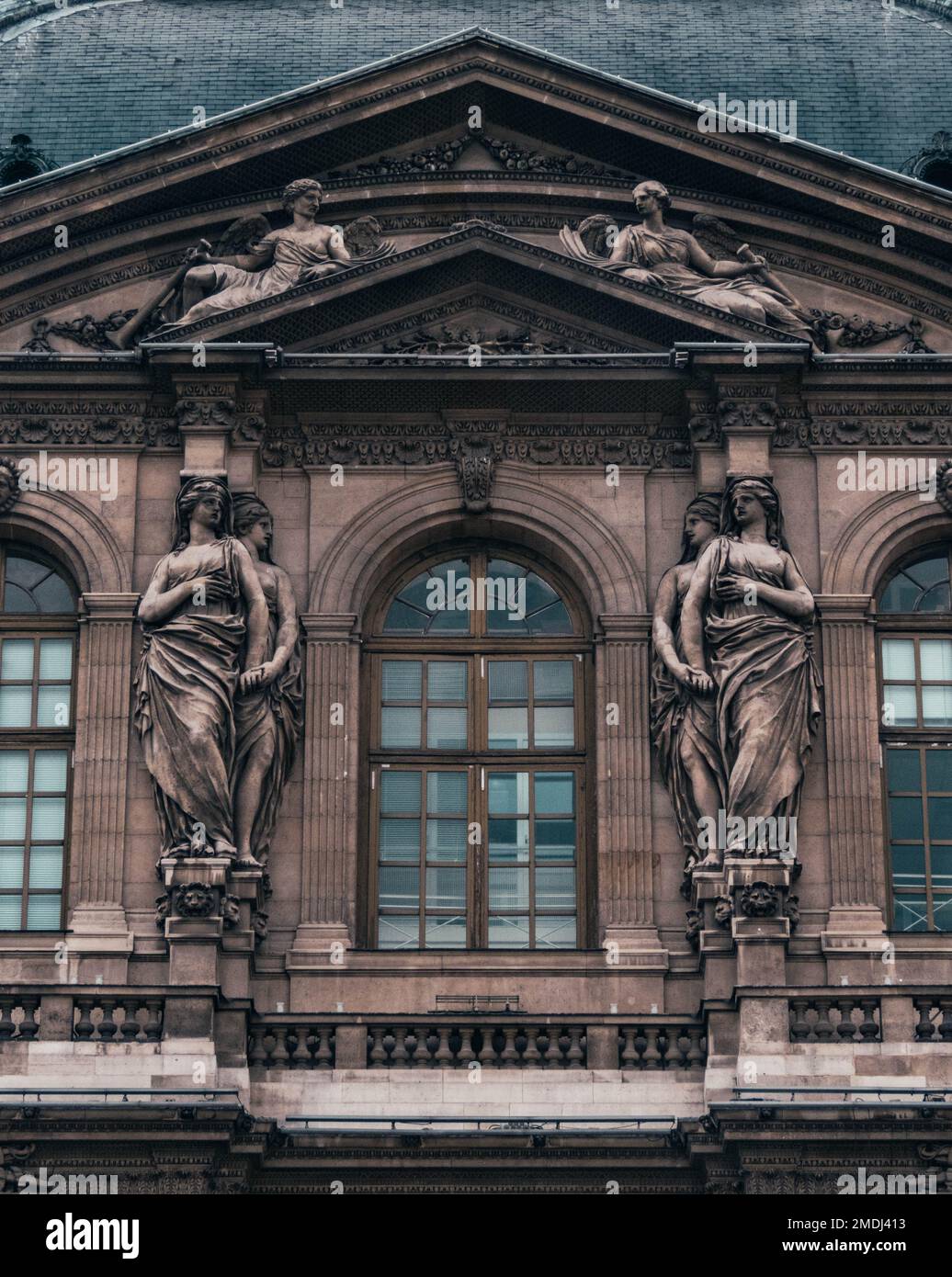 Louvre Museum in Paris, France facades, mirrors and corners Stock Photo ...