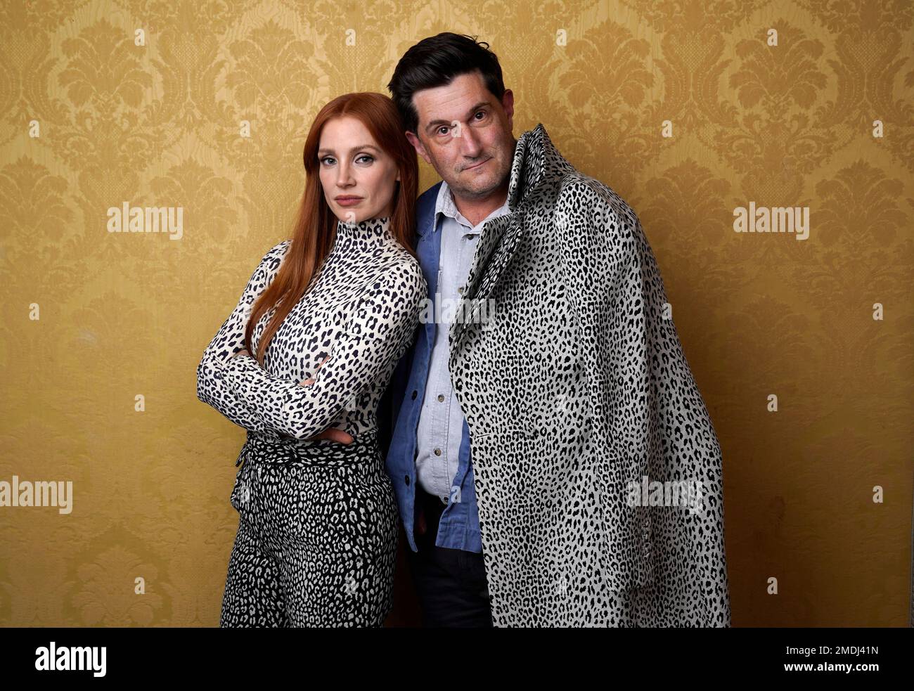 Jessica Chastain, left, the star of "The Eyes of Tammy Faye," poses for ...