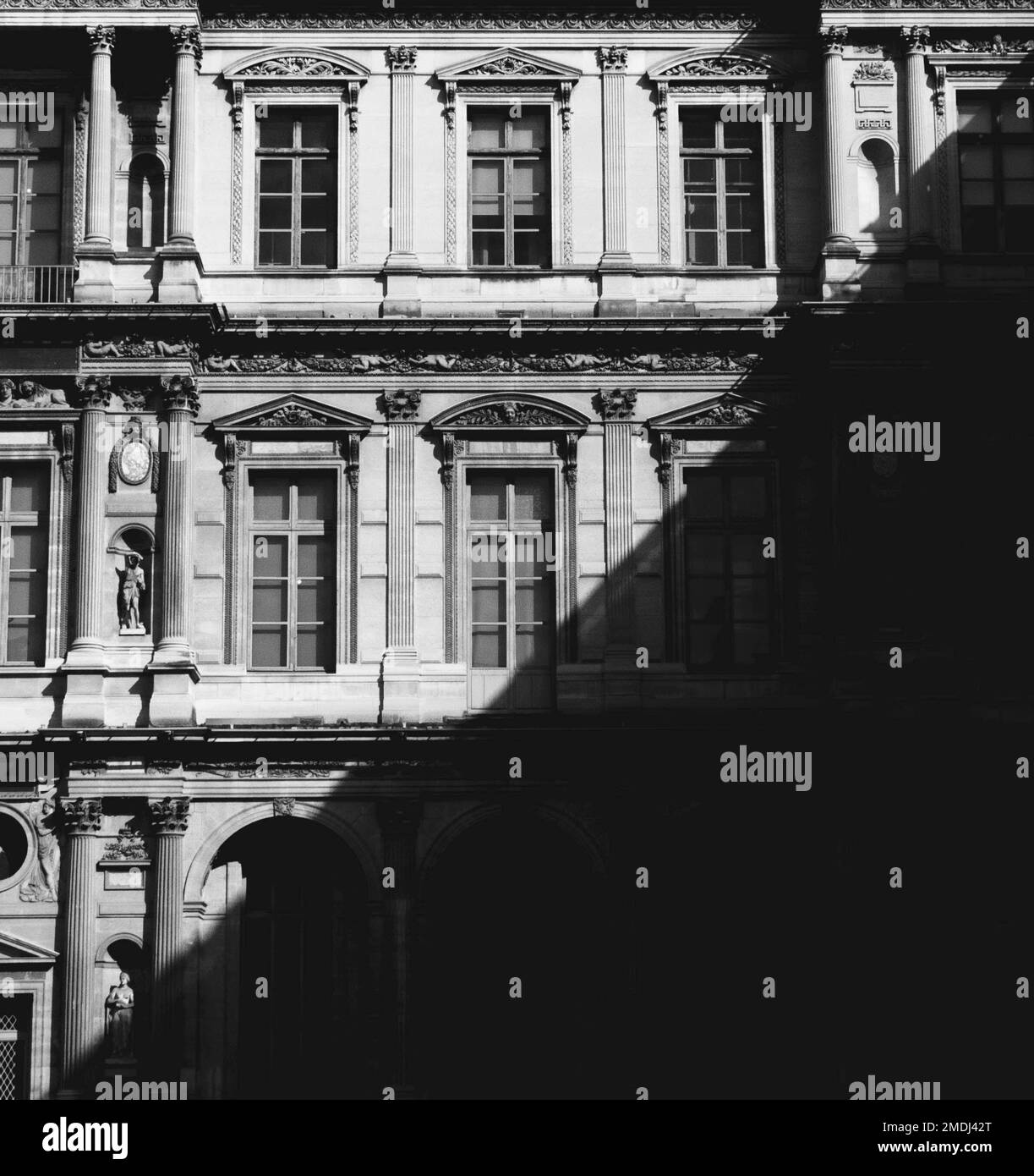 Louvre Museum in Paris, France in Black and White texture Stock Photo ...