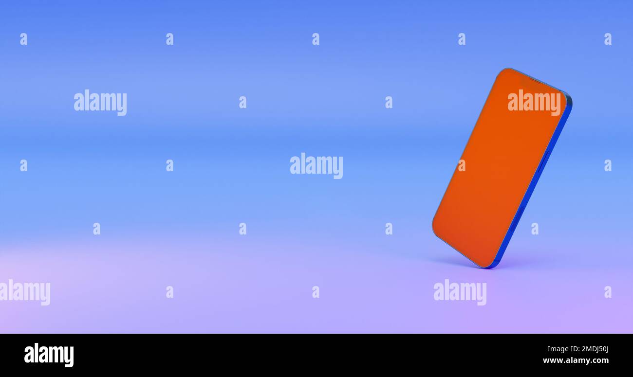 Mobile phone background with orange display, cell phone technology with ...