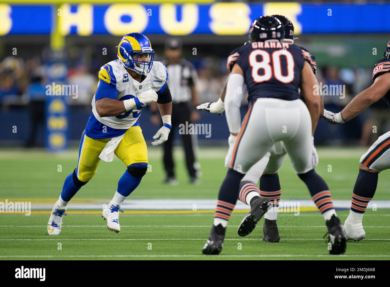 Los Angeles Rams defensive end Aaron Donald (99), left, during an NFL ...