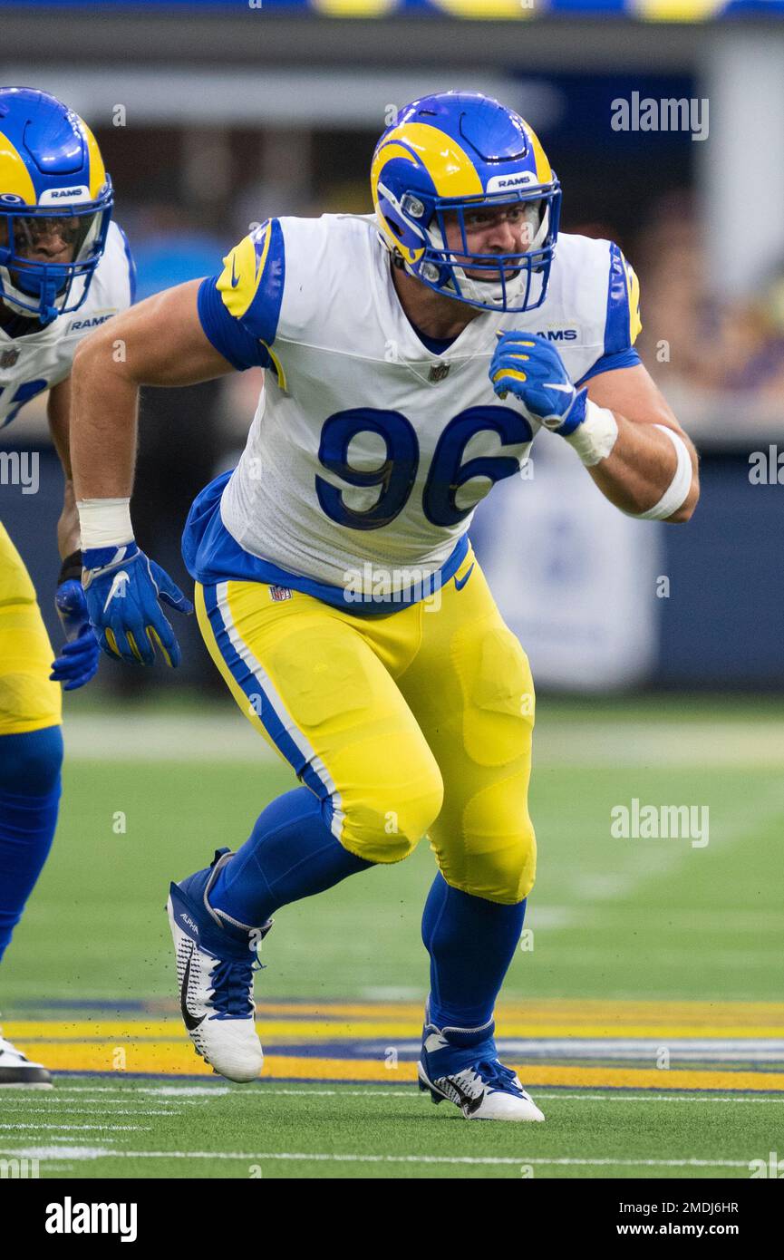 Los Angeles Rams defensive lineman Mike Hoecht (96) during an NFL ...
