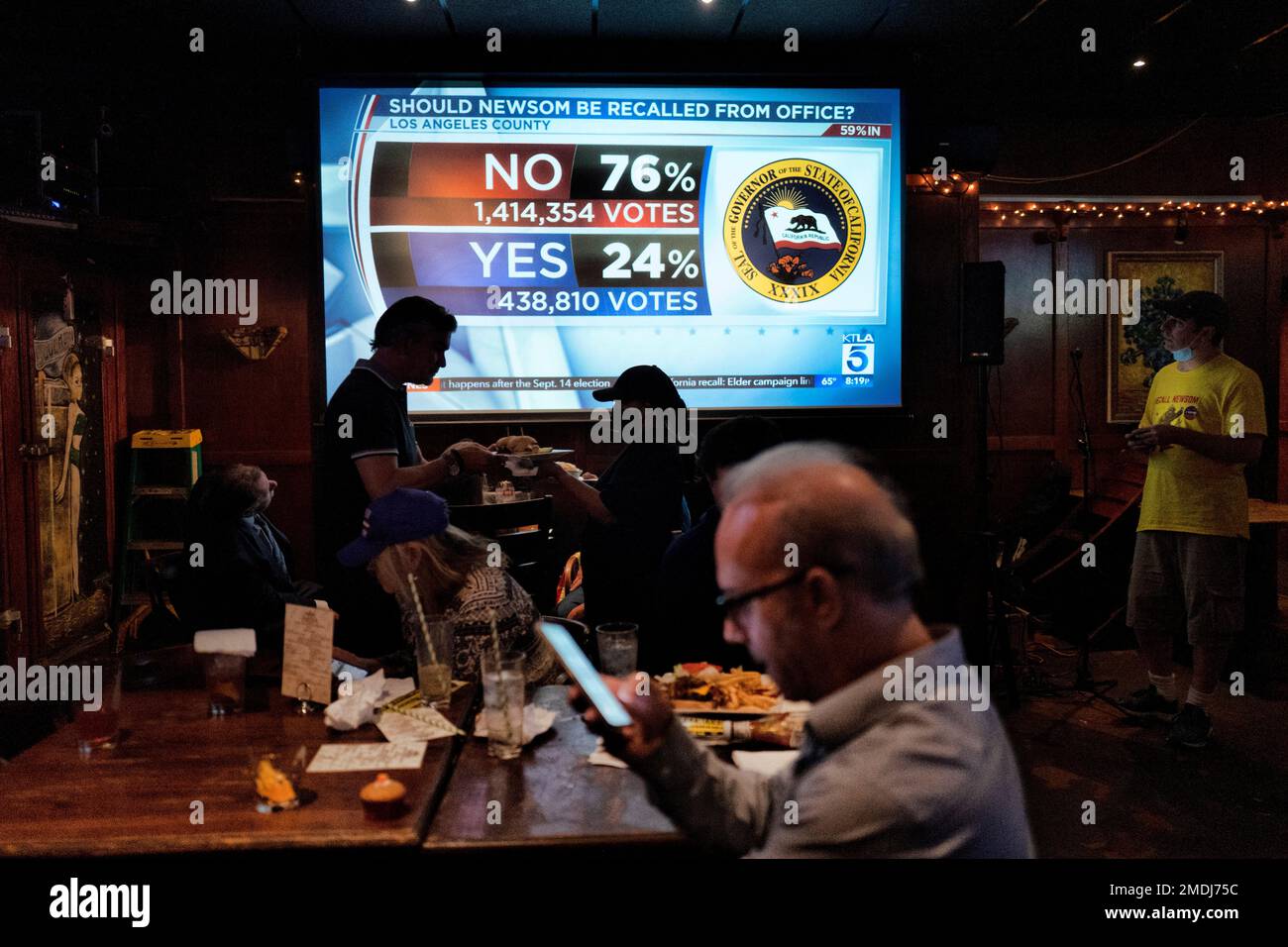 A group of pro-recall voters gather to watch early results of the ...