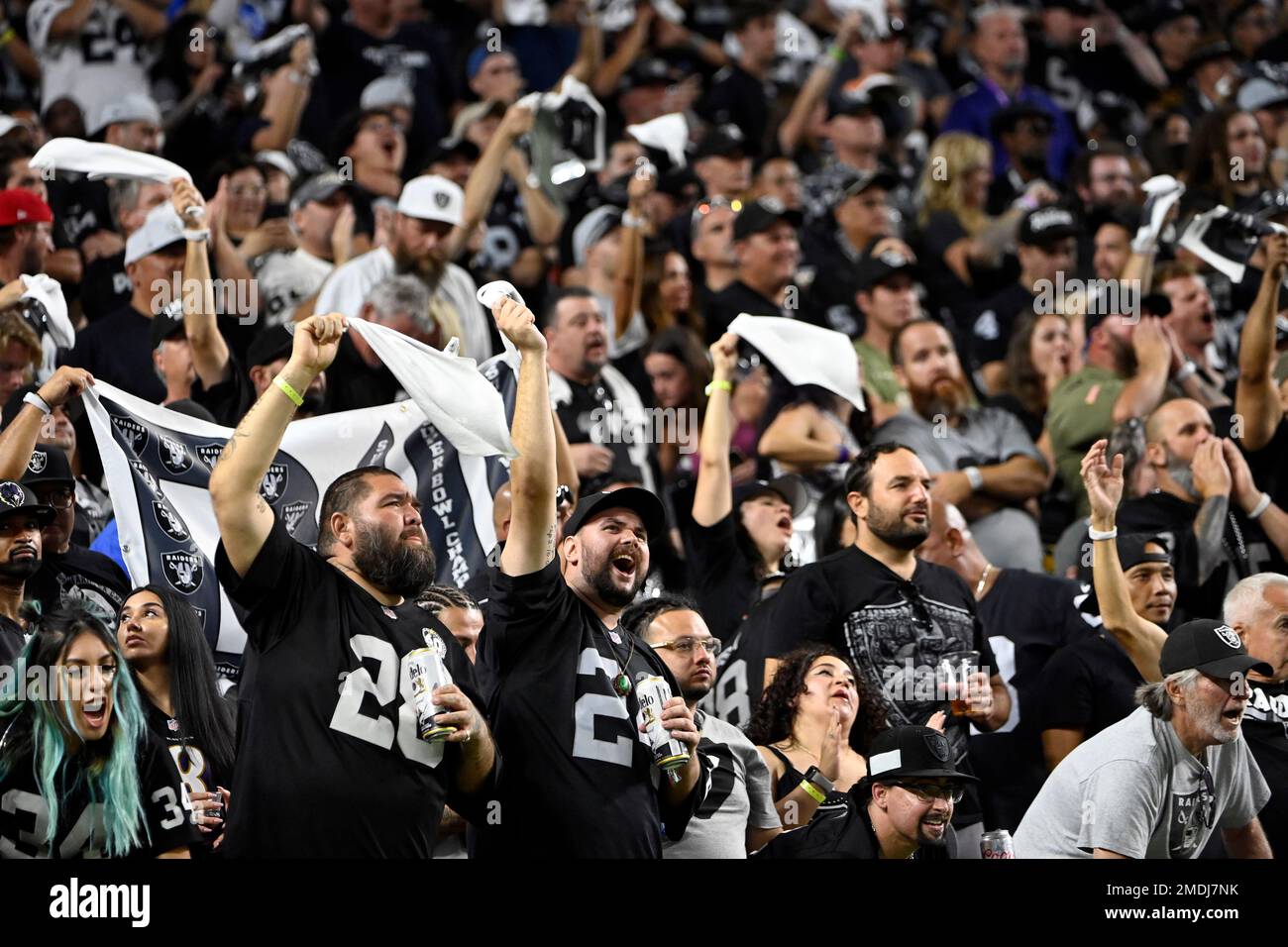 Las Vegas Raiders fans cheer during the second half of an NFL football ...