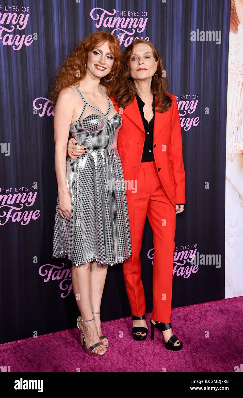 Actresses Jessica Chastain, left, and Isabelle Huppert pose together at ...