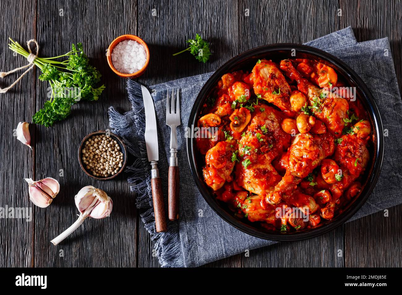 Chicken Chasseur, poulet saute chasseur, chicken stew with mushrooms in ...