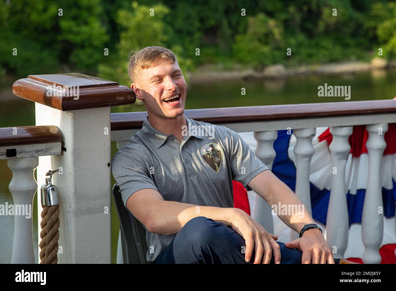 Sgt. Tyler Holloway sits down and poses for a photo at the 2022 ...