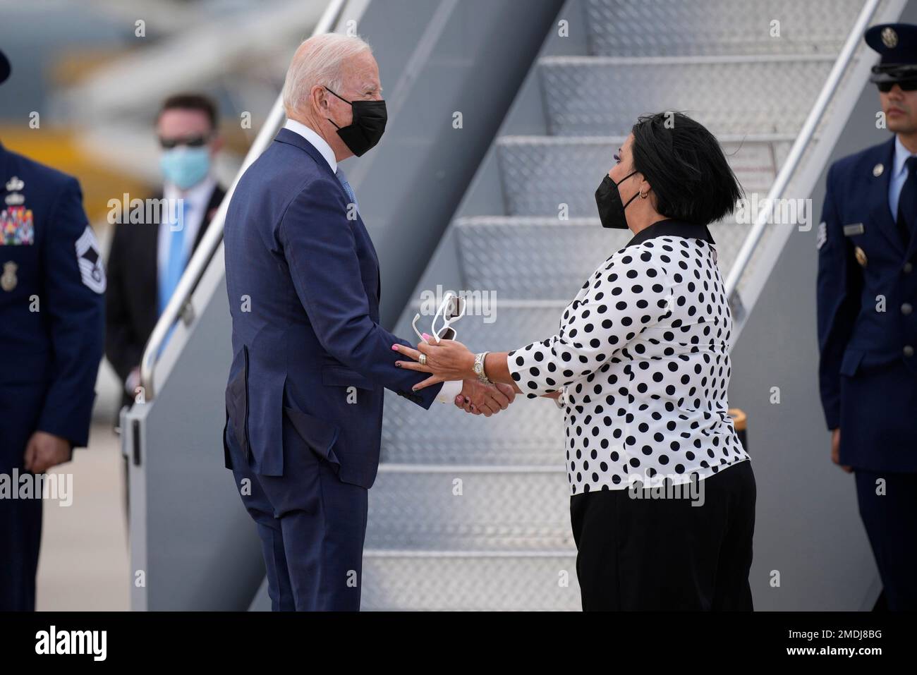 President Joe Biden chats with Michelle Fry before stepping on Air ...