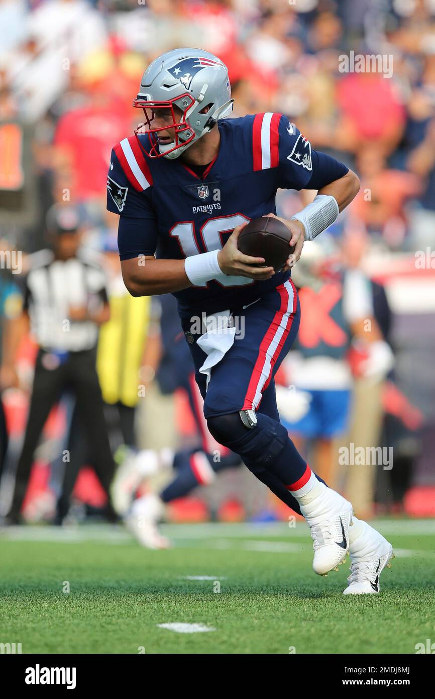 New England Patriots quarterback Mac Jones (10) during the first half ...
