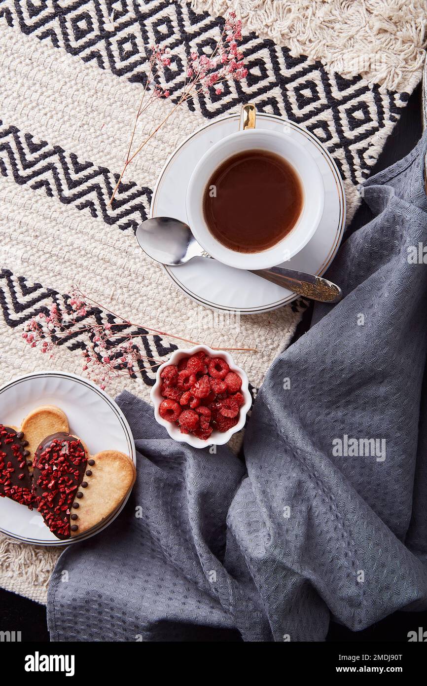 Heart cookies, vegan, raspberries taste. Aesthetic, romantic St ...