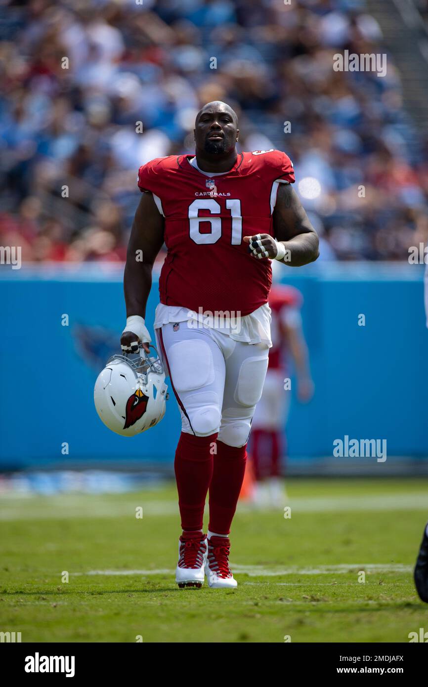 Arizona Cardinals center Rodney Hudson (61) walks on the field against ...