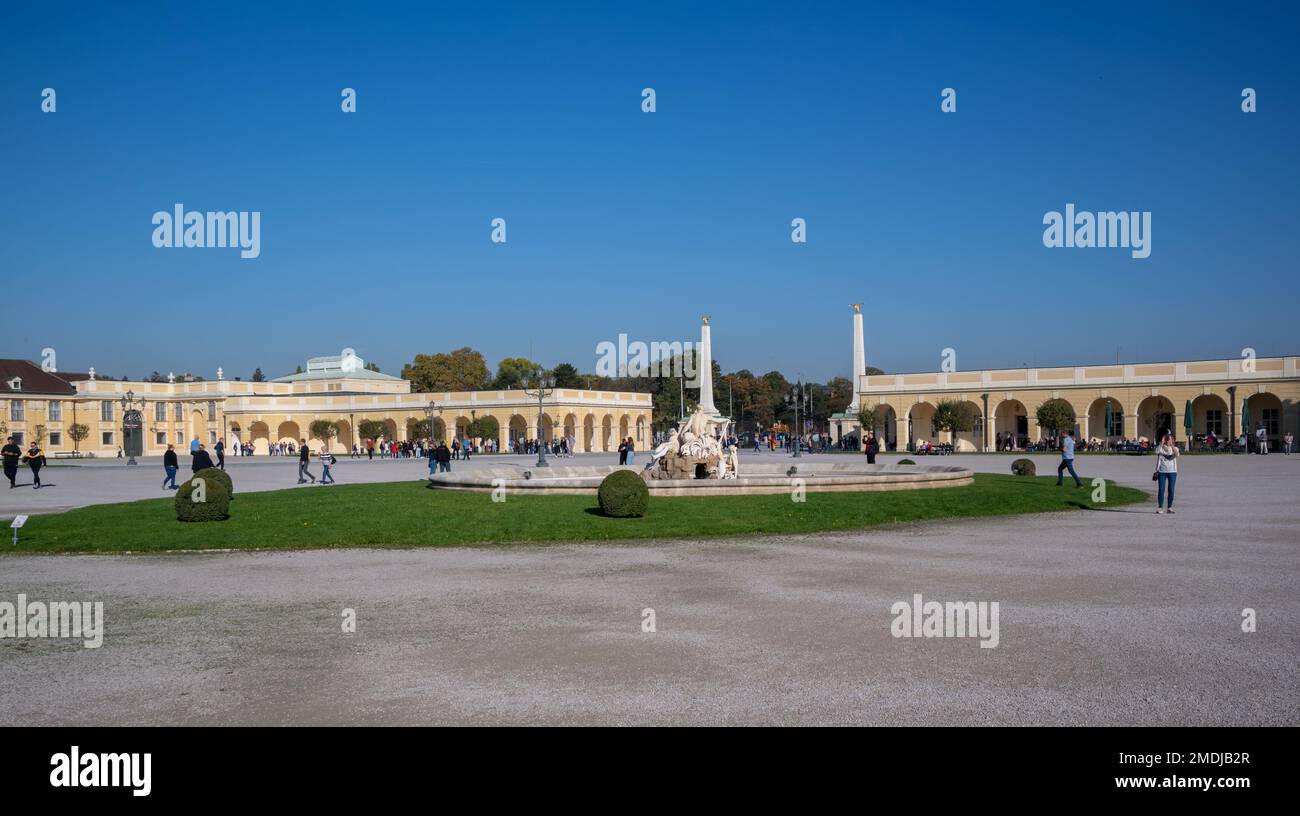 View of a fountain outside the Schönbrunn Palace which was the main ...