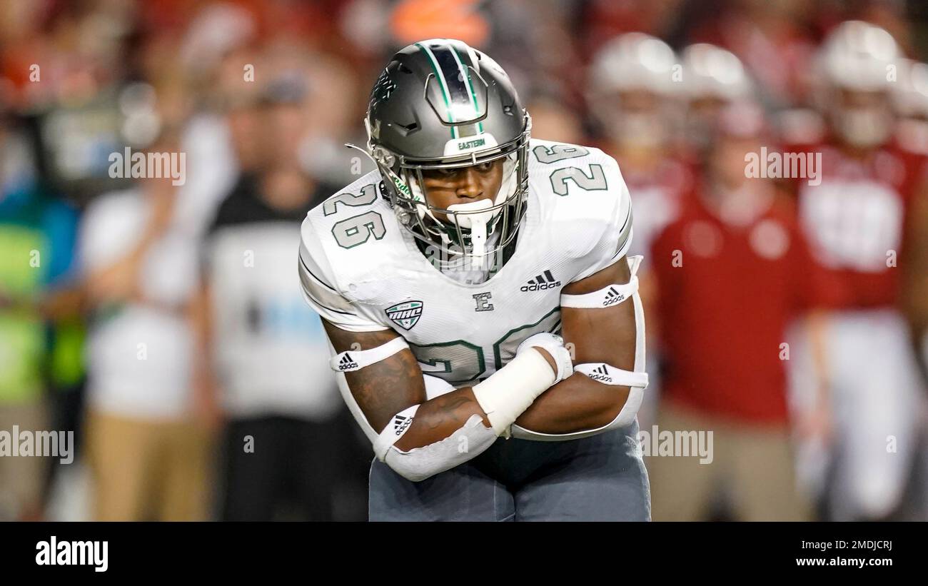 Eastern Michigan running back Bryson Moss (26) against Wisconsin during ...