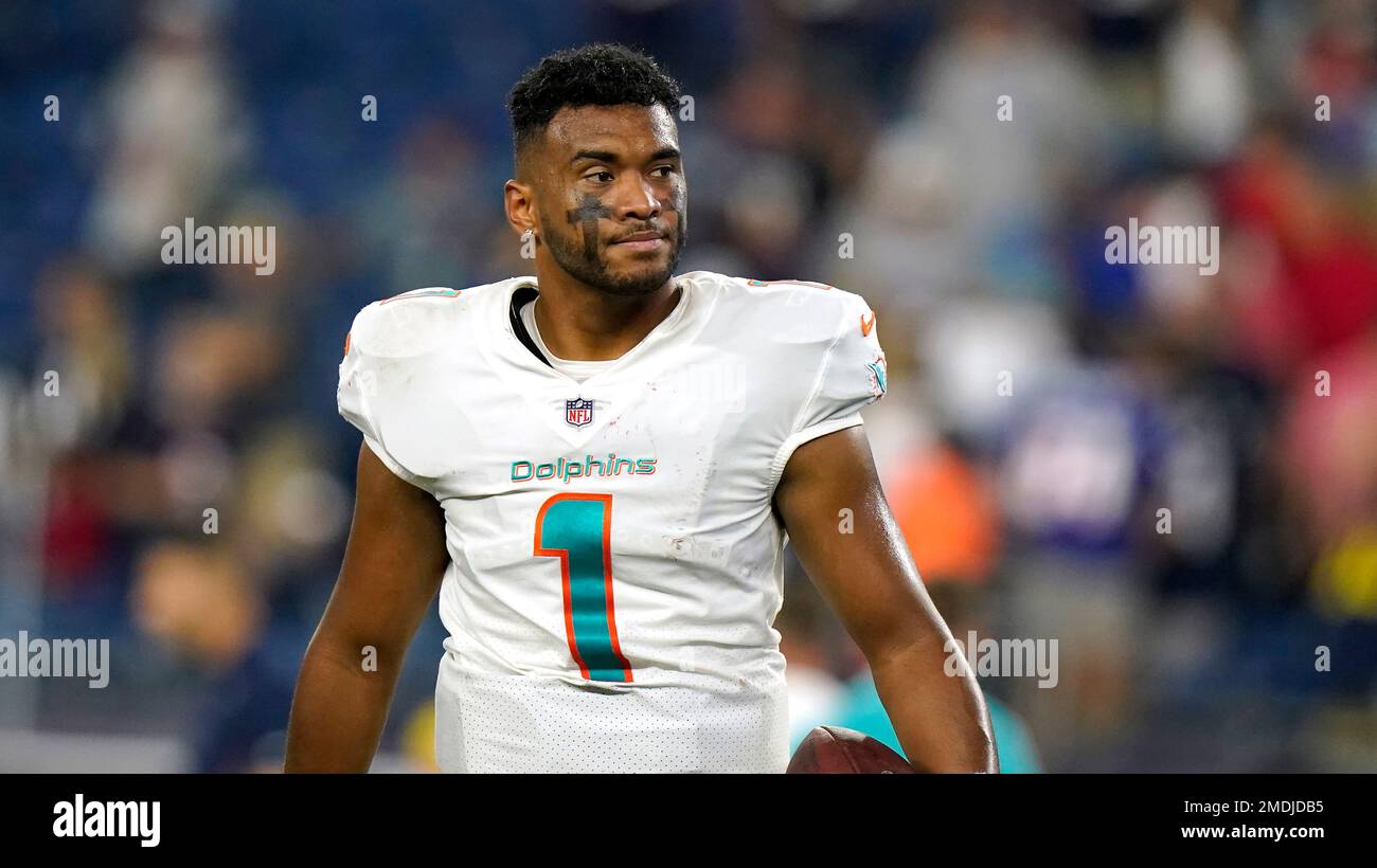 Miami Dolphins quarterback Tua Tagovailoa following an NFL football ...