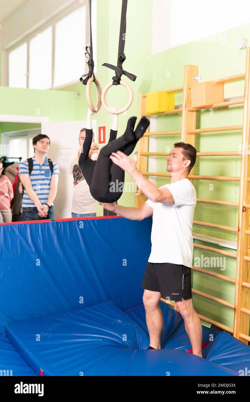 MOSCOW, RUSSIA-DEC 18, 2022: training athlete sport activity gymnastic ...
