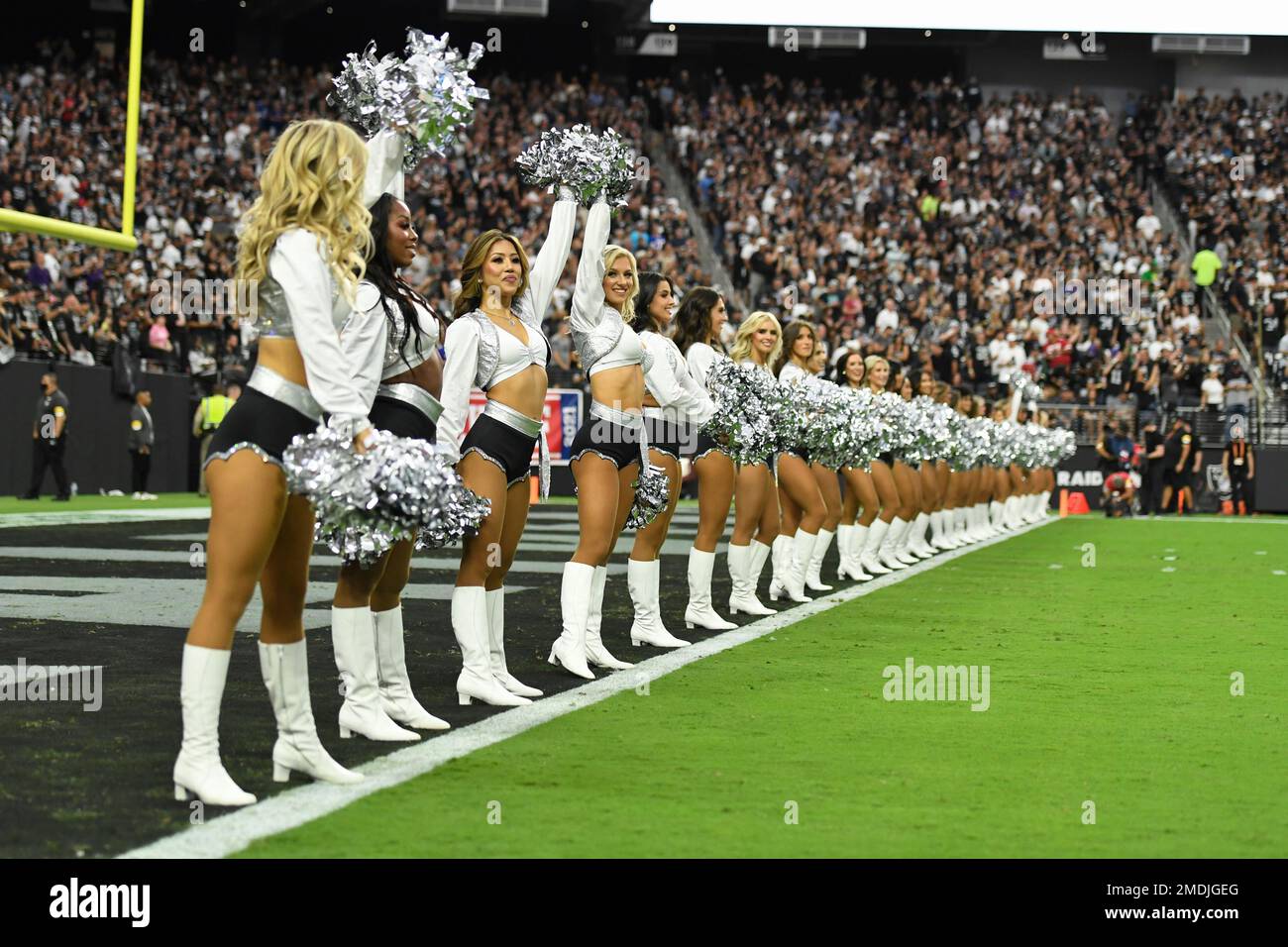 Las Vegas Raiderettes cheerleaders perform before an NFL football game ...