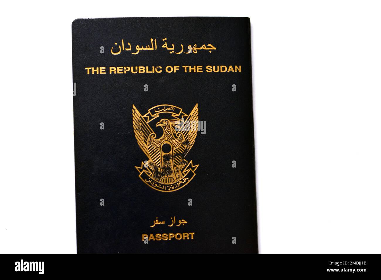 The Republic of Sudan passport with a gilded falcon in the center of ...