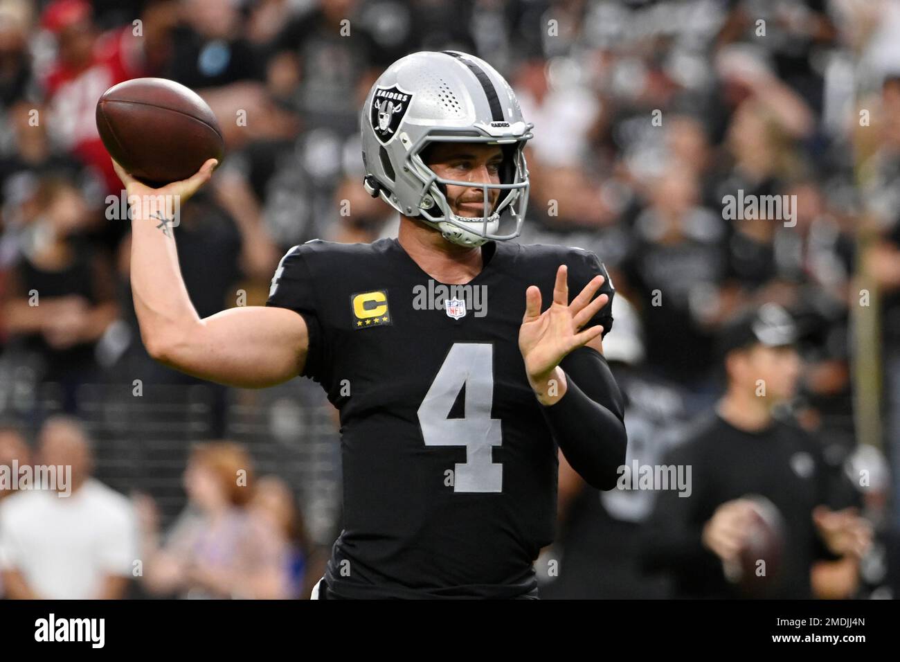 Las Vegas Raiders quarterback Derek Carr (4) before an NFL football ...