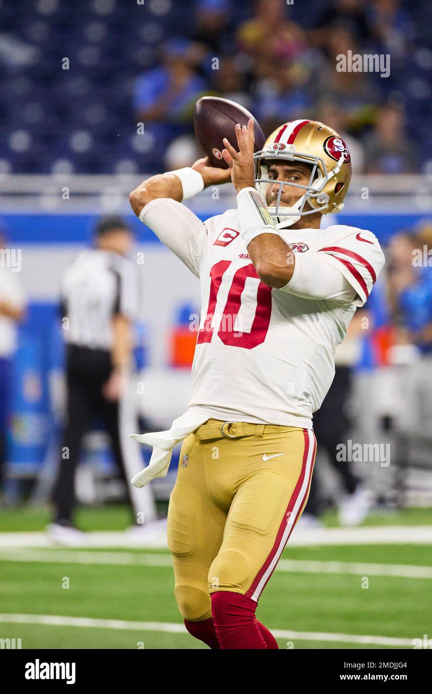 San Francisco 49ers quarterback Jimmy Garoppolo (10) warms up against ...
