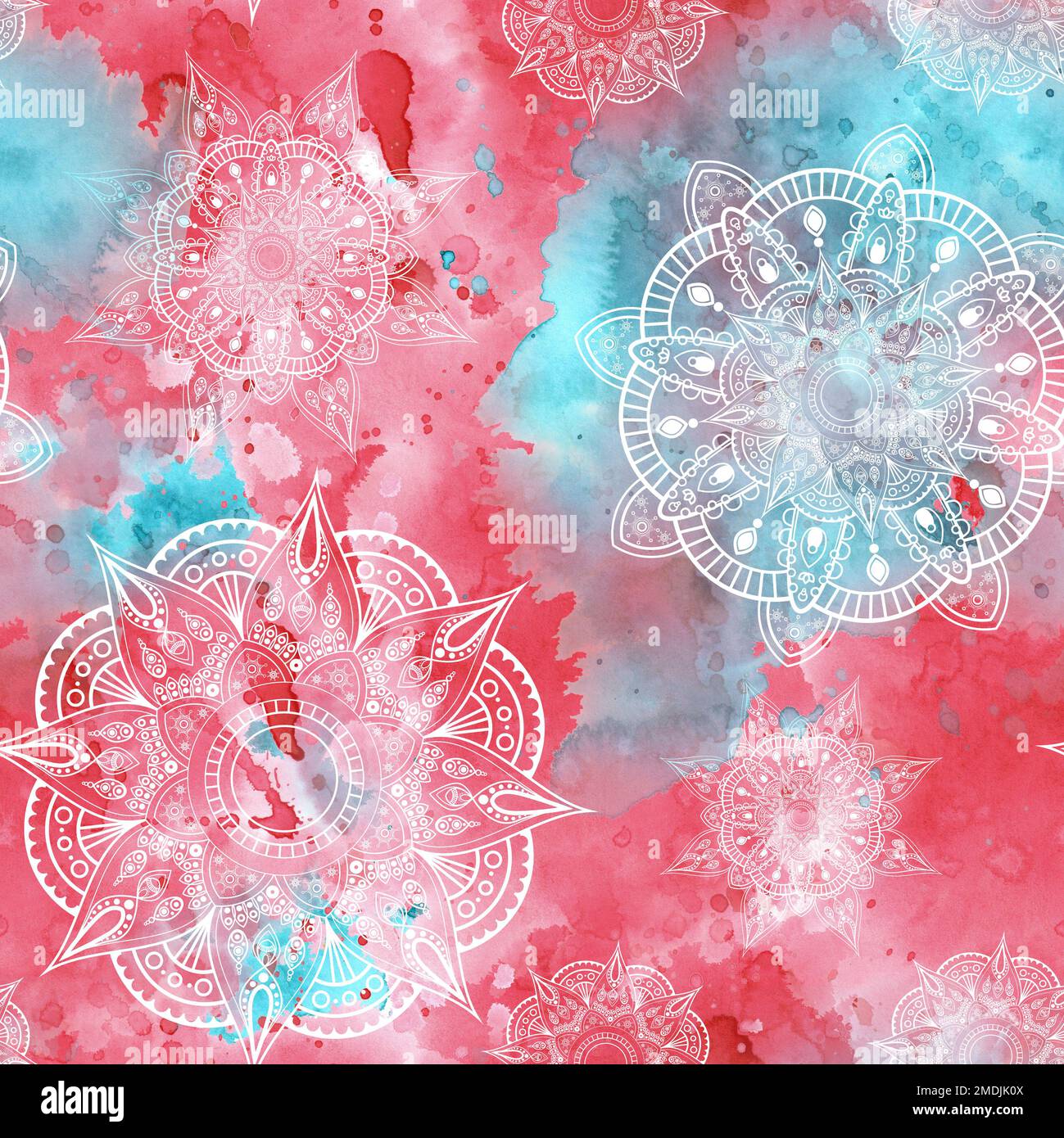 Hand-drawn watercolor seamless pattern with mandala. A part of the big ...