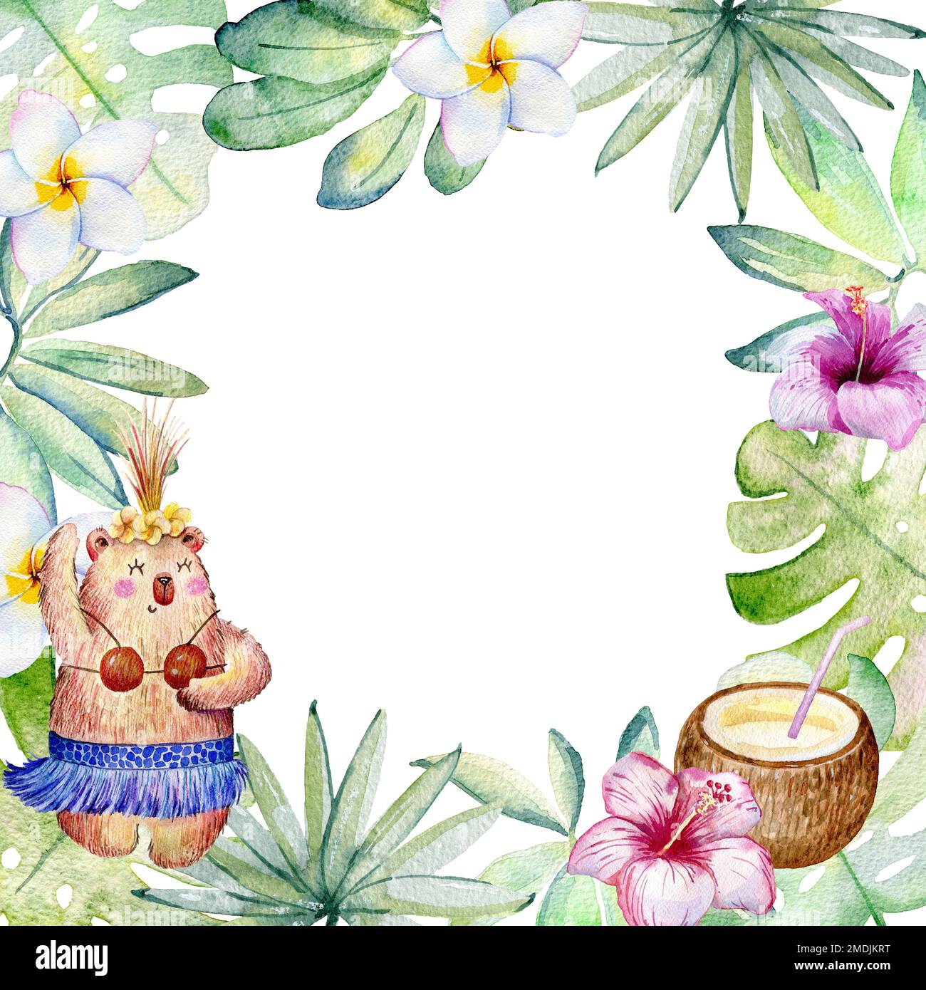 watercolor tropical frame Stock Photo - Alamy