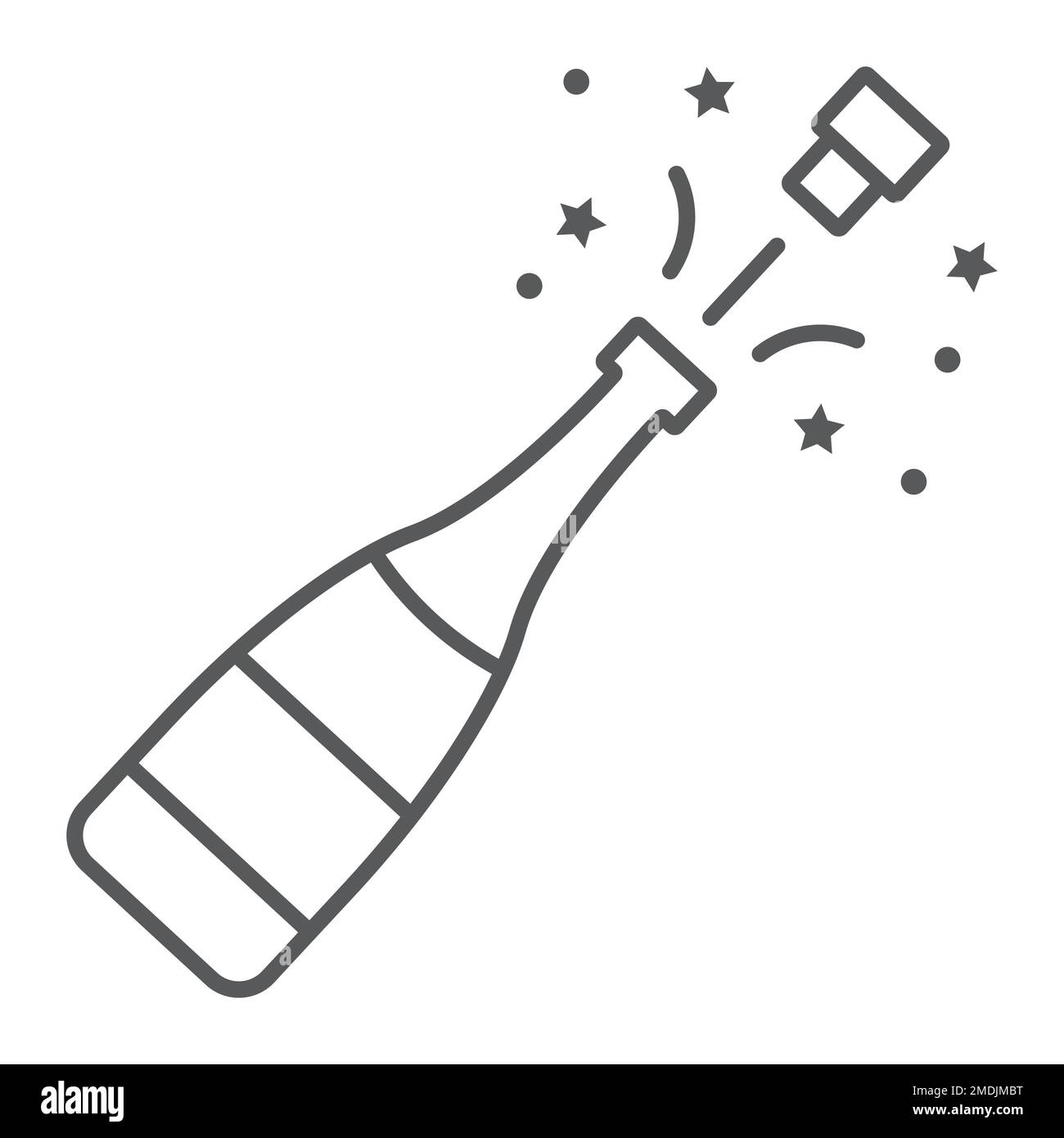 Champagne bottle pop thin line icon, alcohol and celebration, drink ...