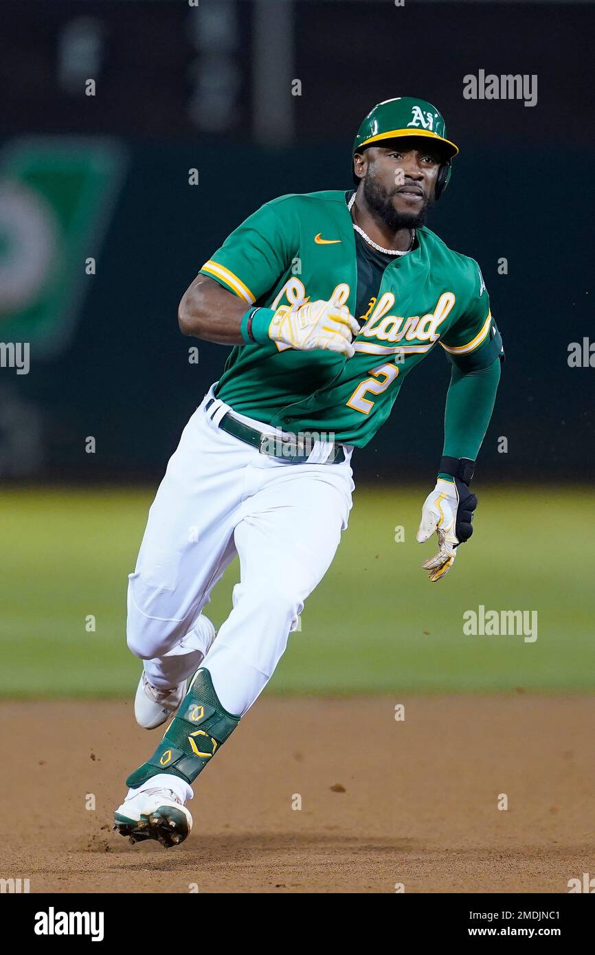 Oakland Athletics' Starling Marte against the Texas Rangers during a ...