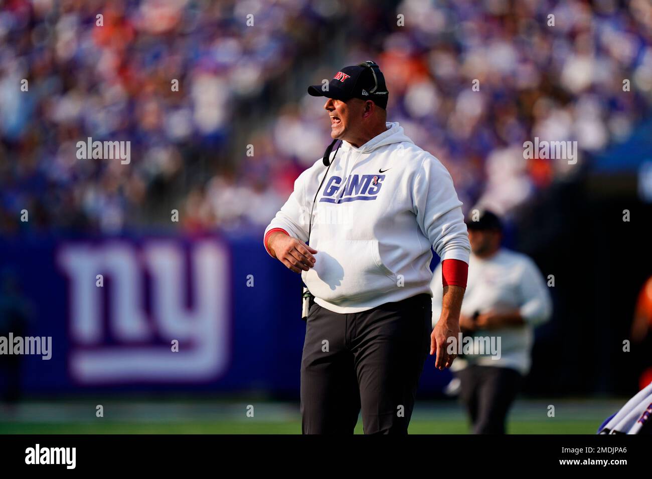 New York Giants head coach Joe Judge in action during an NFL football ...