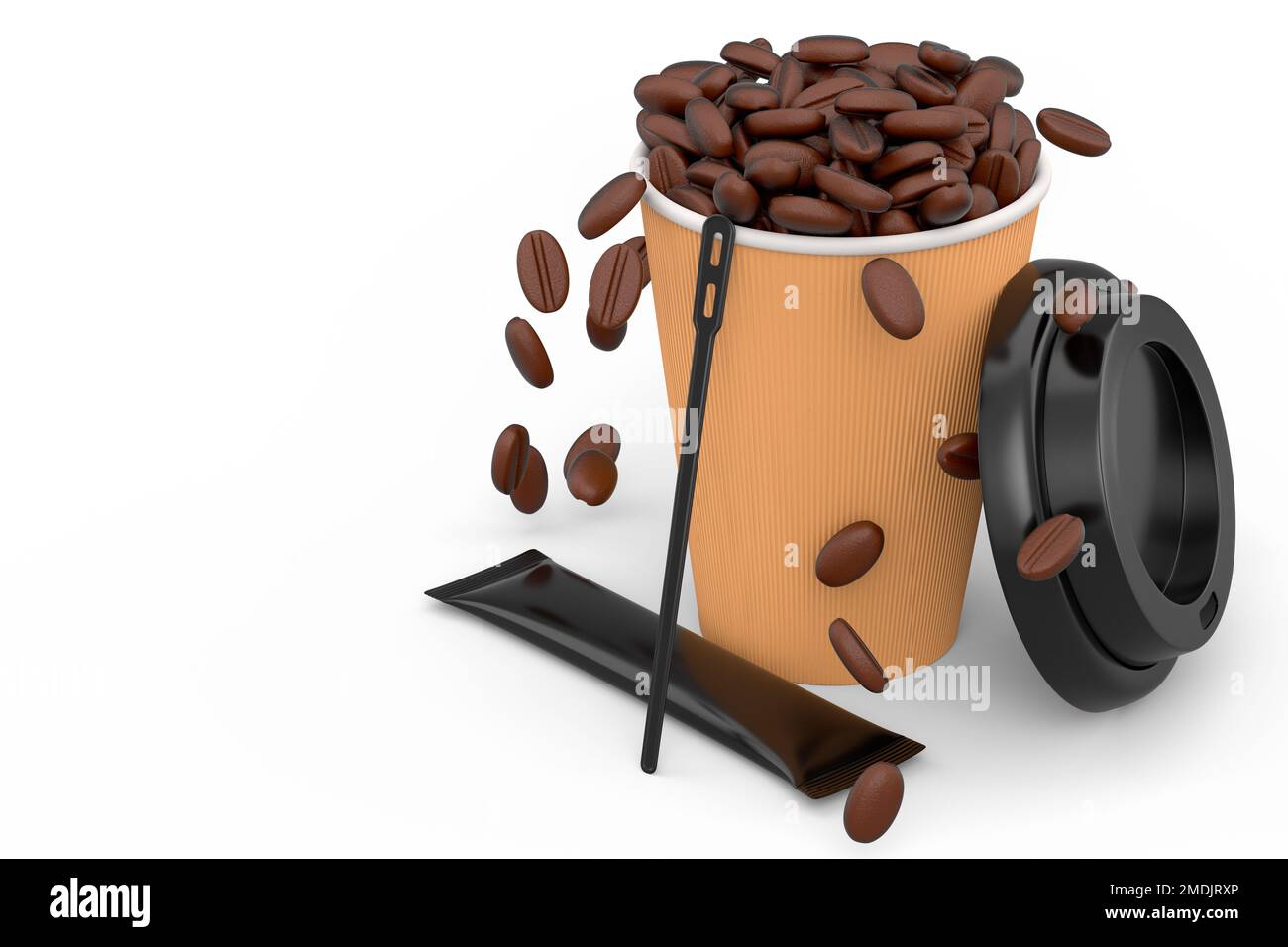 Paper coffee cup with cover, sugar, coffee bean and stick for ...