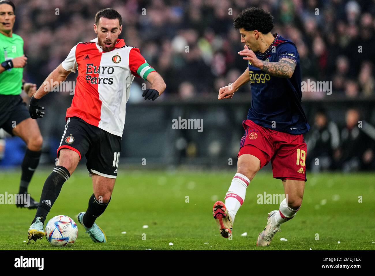 Rotterdam, Netherlands. 22nd Jan, 2023. Rotterdam - Orkun Kokcu of Feyenoord, Jorge Eduardo ...