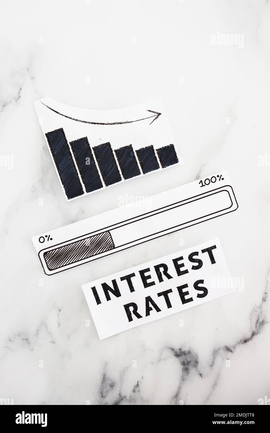 interest rates going down, text with graph showing stats decreasing and ...