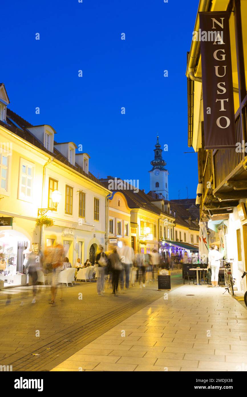 Croatia, Zagreb, streetscene in the old town at night. Tkalciceva ulica ...