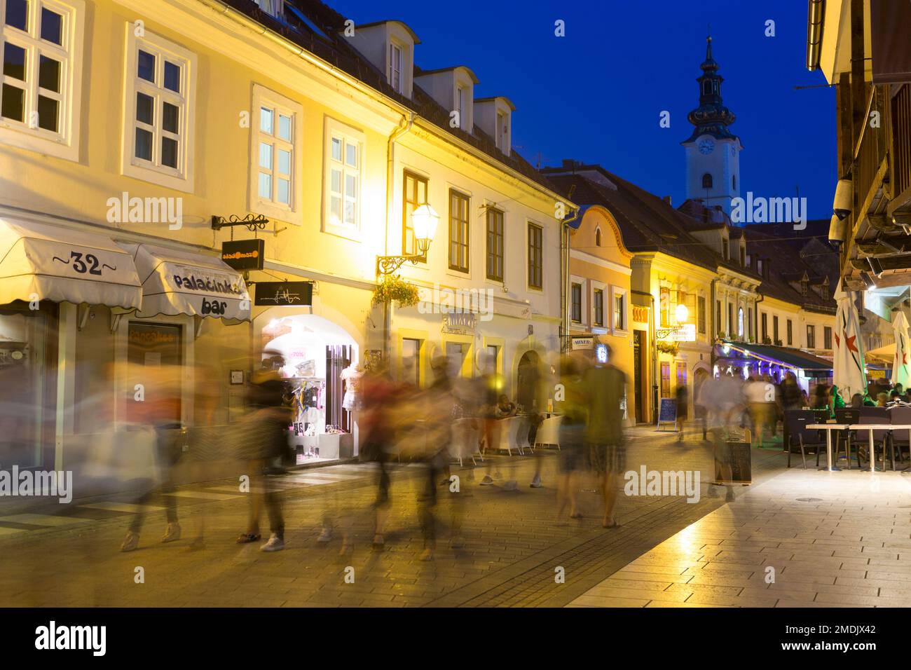 Croatia, Zagreb, street scene in the old town at night. Tkalciceva ...
