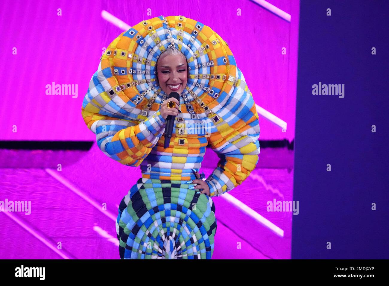 Host Doja Cat speaks at the MTV Video Music Awards at Barclays Center ...