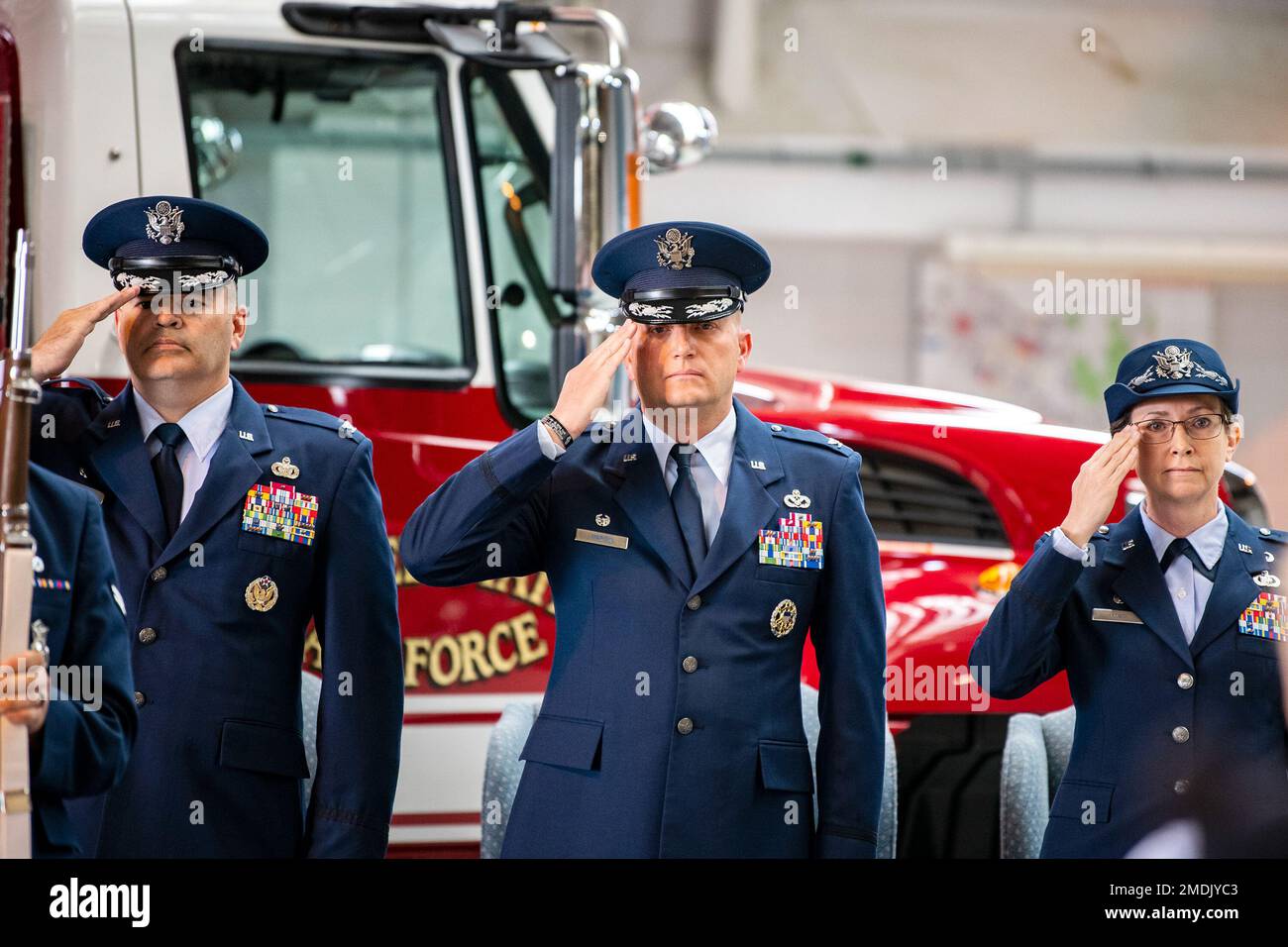 U.S. Air Force Col. Brian Filler, left, 501st Combat Support Wing commander, Col. Richard Martin ...