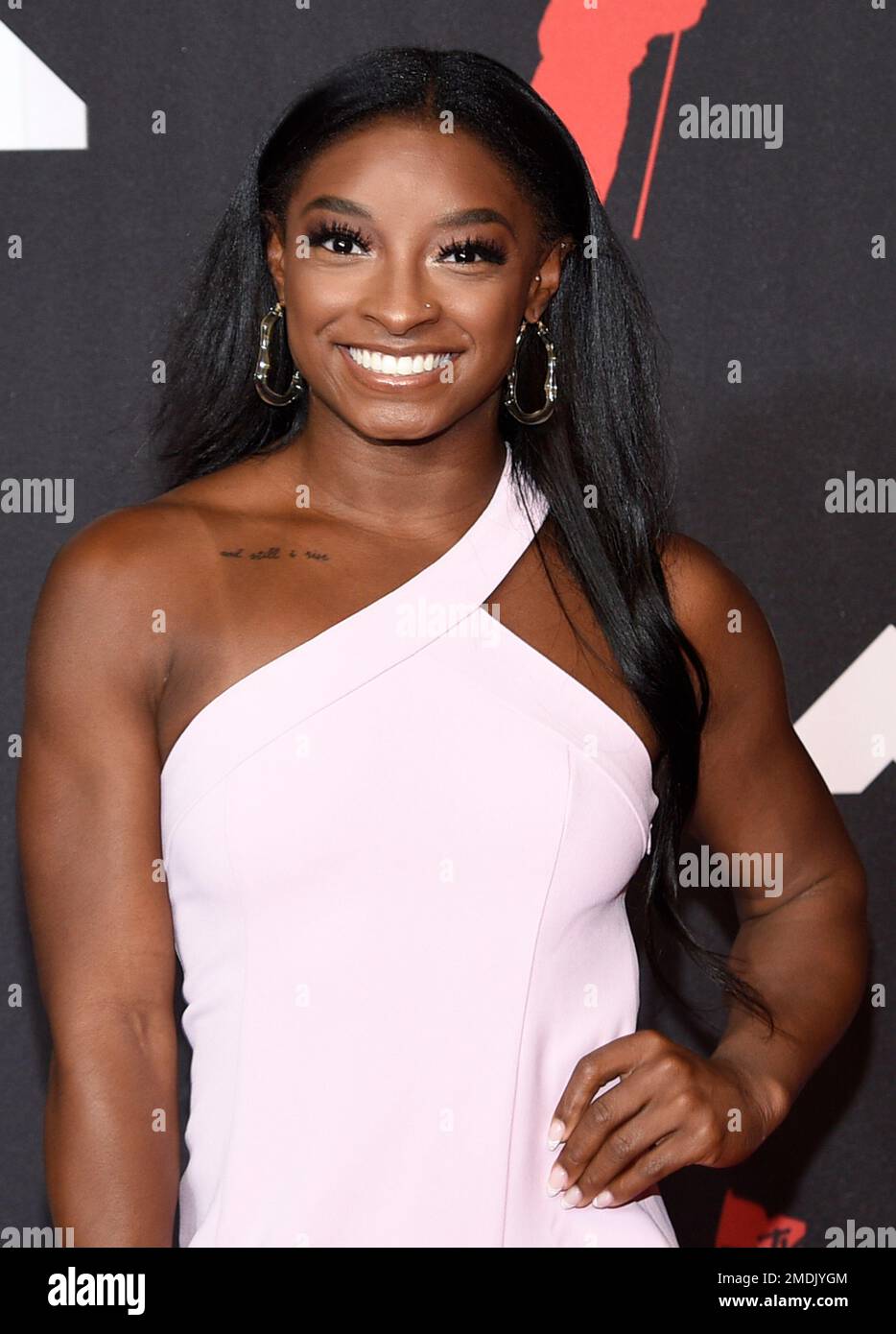 Simone Biles arrives at the MTV Video Music Awards at Barclays Center ...