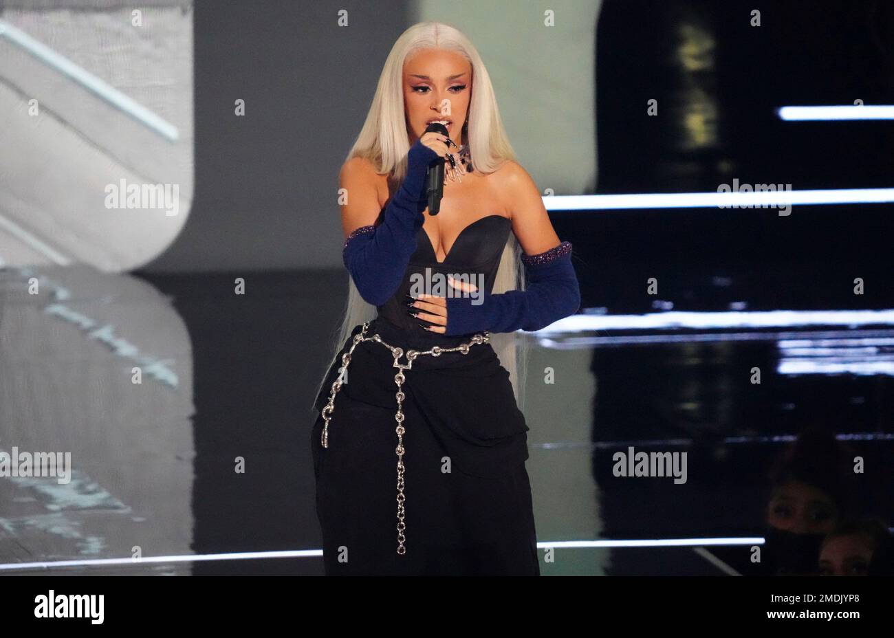 Host Doja Cat speaks at the MTV Video Music Awards at Barclays Center ...